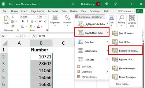 how to find the lowest number in excel