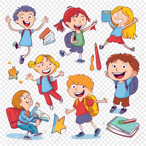 Clipart Em Inglês Dois Conjuntos De Crianças De Desenho Animado Indo