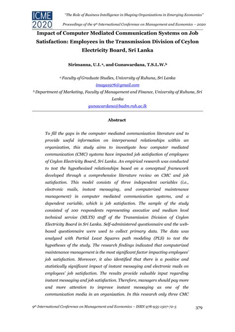 (PDF) Impact of Computer Mediated Communication Systems on Job Satisfaction: Employees in the ...