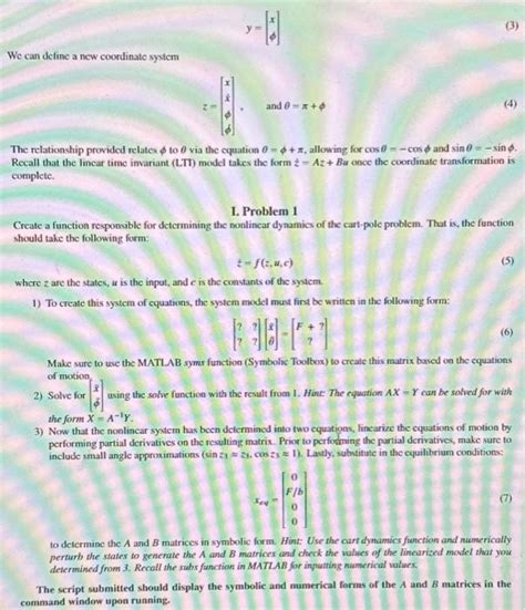 Solved The Cart Pendulum System Is Depicted In Fig 1 Fig