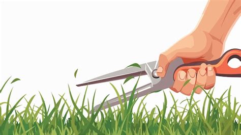 Precision Grass Cutting With Scissors Vector Illustration Premium Ai