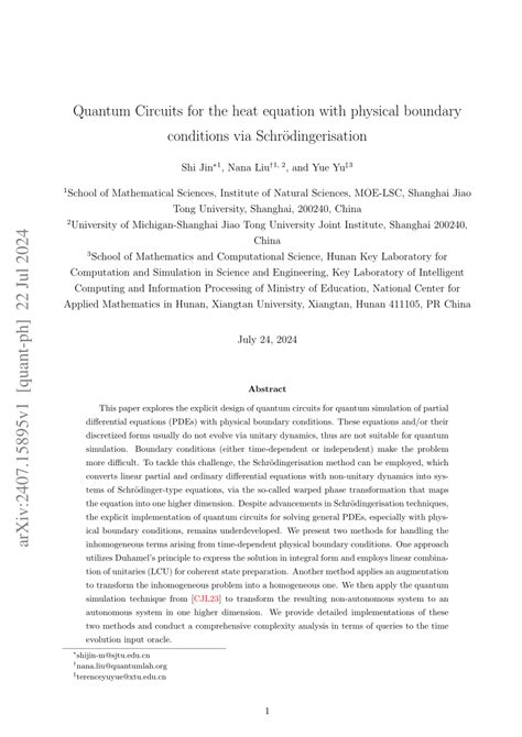 Pdf Quantum Circuits For The Heat Equation With Physical Boundary Conditions Via