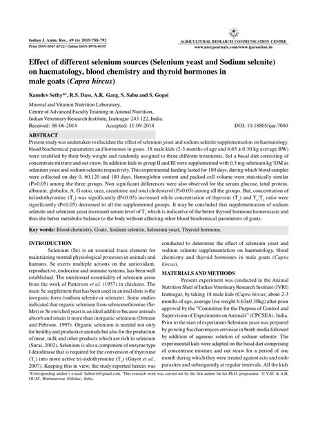 Pdf Effect Of Different Selenium Sources Selenium Yeast And Sodium