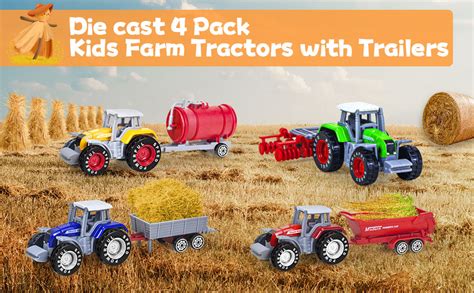 Tcvents 4 Pack Farm Tractor Toys Die Cast Tractor Toys