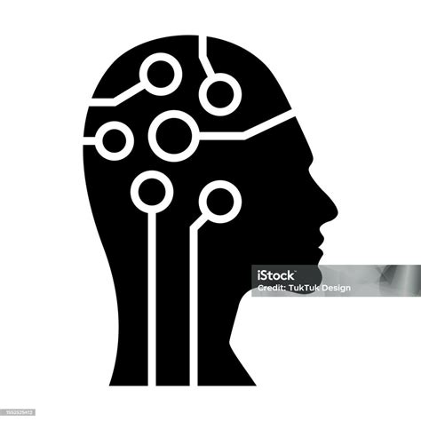 Ai Ikon Kecerdasan Buatan Wajah Manusia Dengan Chip Digital Di Otak Untuk Siluet Komputer Dan