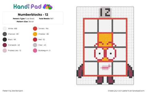 Numberblocks 12 Fuse Bead Pattern Kandi Pad Kandi Patterns Fuse