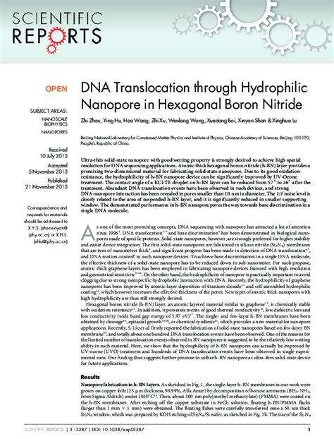 Pdf Dna Translocation Through Hydrophilic Nanopore In Hexagonal Boron