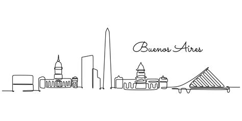 Buenos Aires Skyline Continuous Line Drawing For Travel Poster 67276978