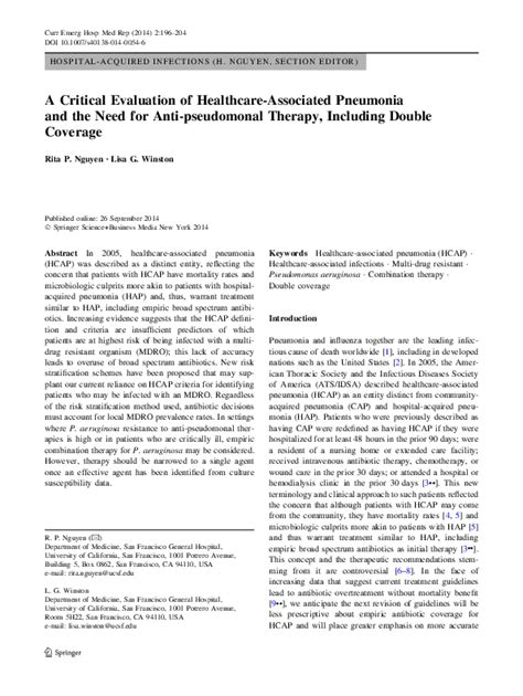 Pdf A Critical Evaluation Of Healthcare Associated Pneumonia And The Need For Anti Pseudomonal