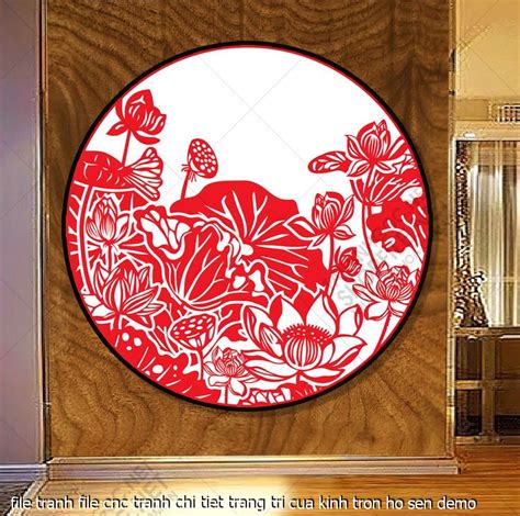 File Tranh File Cnc Tranh Chi Tiet Trang Tri Cua Kinh Tron Ho Sen