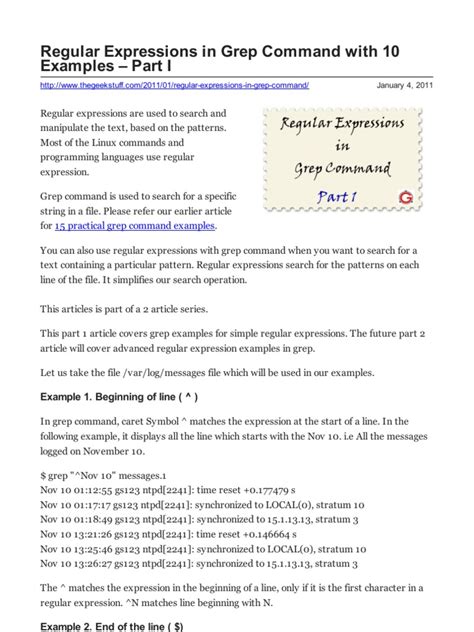 regular expressions in grep command with 10 examples part i pdf