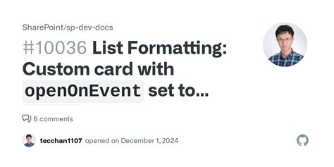 List Formatting Custom Card With `openonevent` Set To `hover` Does Not