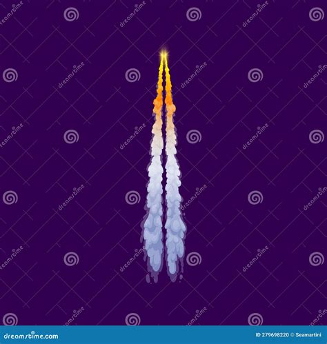 Cartoon Rocket Smoke Trail with Jet Fire, Clouds Stock Vector - Illustration of track, light ...