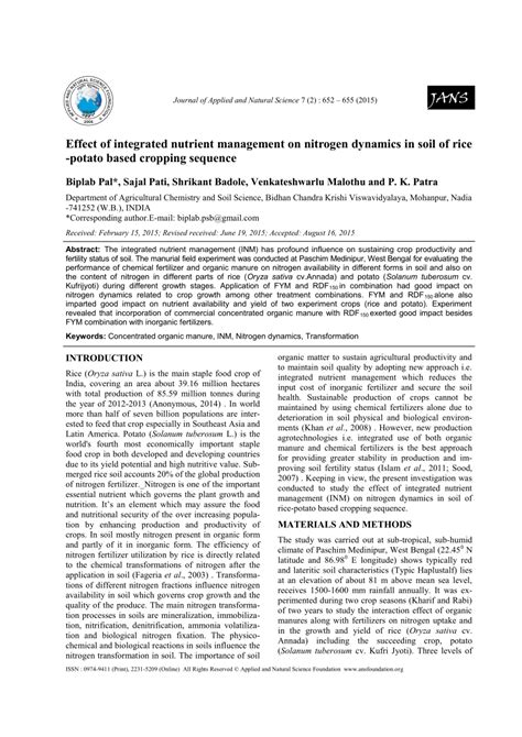 Pdf Effect Of Integrated Nutrient Management On Nitrogen Dynamics In