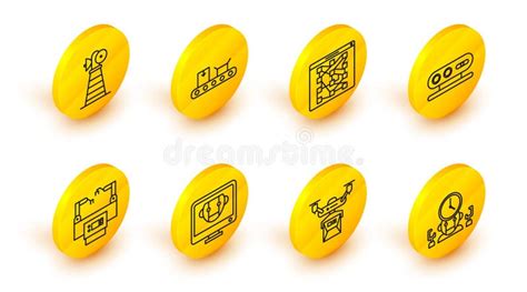 Set Line Robot And Digital Time Manager Drone Delivery Concept Bot Assembly Line 3d Scanning