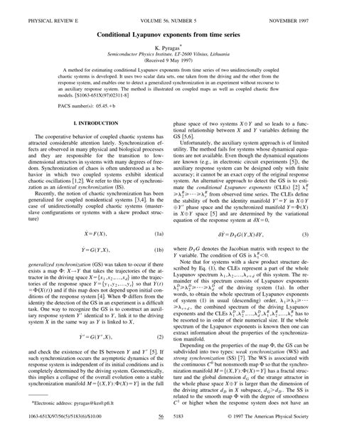 Pdf Conditional Lyapunov Exponents From Time Series