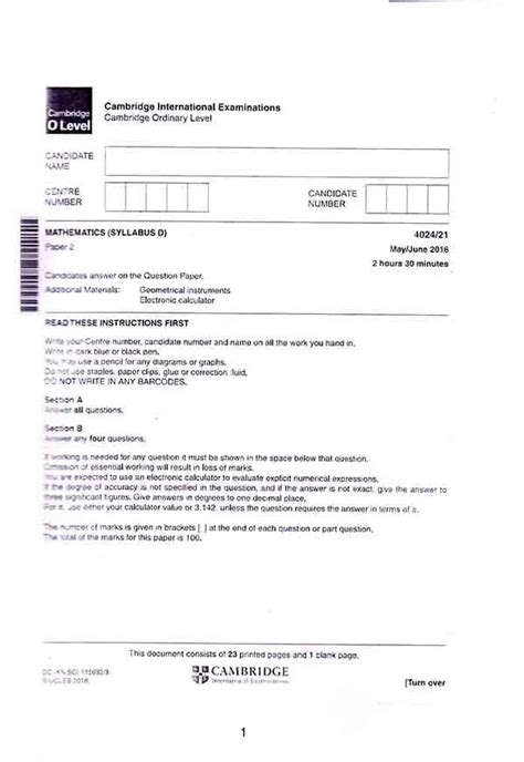 Cambridge O Level Mathematics 4024 Paper 1 2016 2022 Past Papers By Multan Kitab Ghar