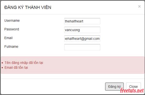 Validate Form Modal Bootstrap Với Jquery Ajax Freetuts
