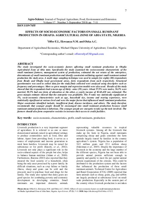 Pdf Effects Of Socio Economic Factors On Small Ruminant Production In
