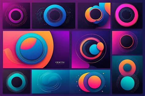 Premium Photo Set Of Abstract Modern Graphic Circle Elements Dynamical Colored Around Forms
