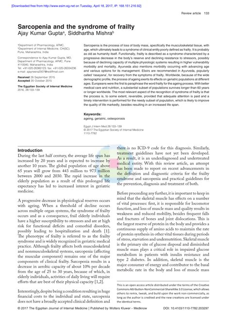 Pdf Sarcopenia And The Syndrome Of Frailty