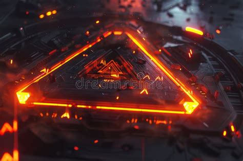 Futuristic Triangular Circuit With Glowing Orange Lights Illustrating