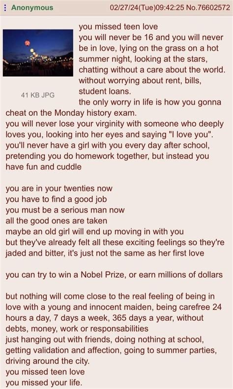 You Missed Out On Teenage Love CopypastaText