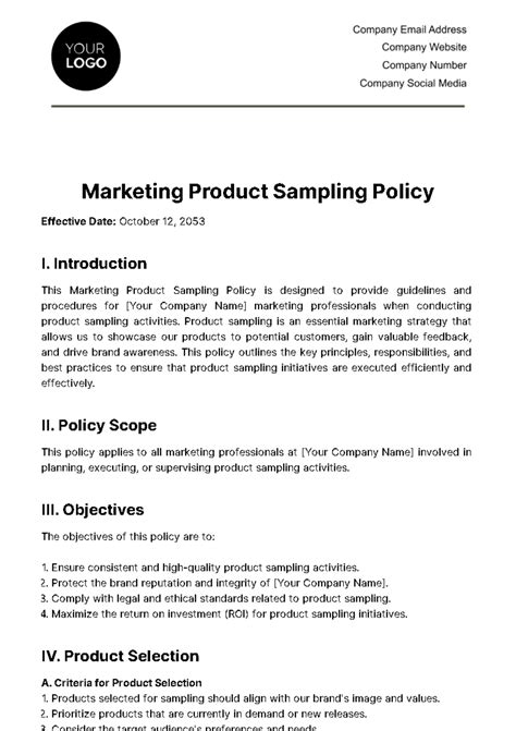 Free Marketing Product Sampling Policy Template To Edit Online