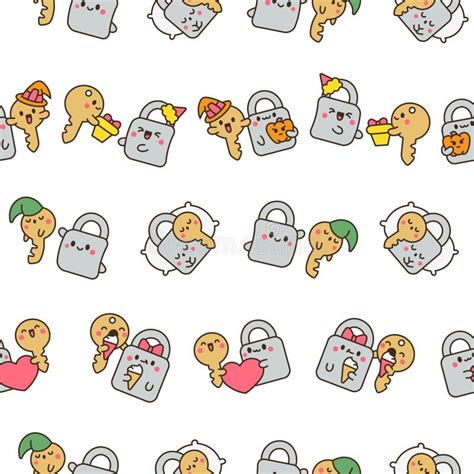 Cute Kawaii Padlock And Key Seamless Pattern Stock Illustration Illustration Of Earphone