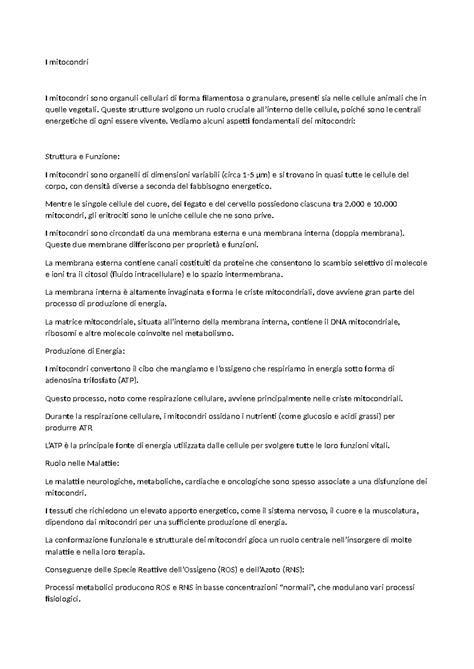 I Mitocondri Queste Strutture Svolgono Un Ruolo Cruciale Allinterno