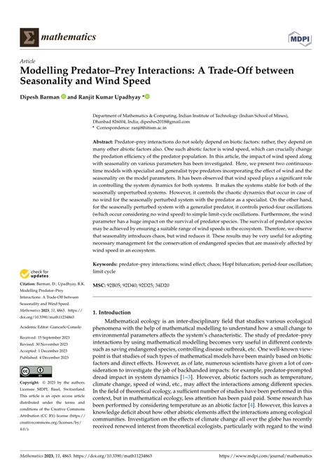 Pdf Modelling Predatorprey Interactions A Trade Off Between Seasonality And Wind Speed