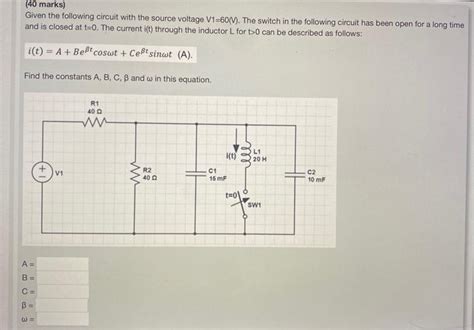 Solved Given The Following Circuit With The Source Voltage Chegg