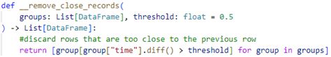 code discarding rows from the dataset that have too small update time