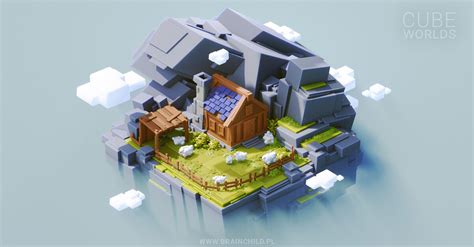 artstation 3d lowpoly cube worlds sheep pasture hut blender speed modeling 3d