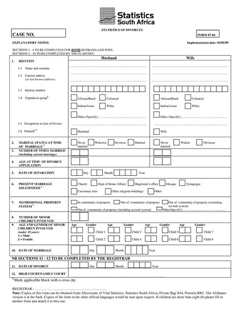 Divorces Form 07 04 English Statistics Of Divorces Case No Form 07