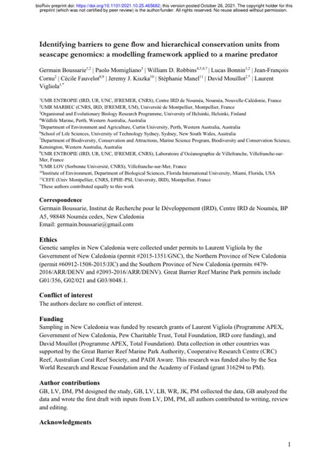 Identifying Barriers To Gene Flow And Hierarchical Conservation Units From Seascape Genomics A