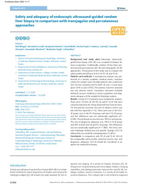 Pdf Safety And Adequacy Of Endoscopic Ultrasound Guided Random Liver Biopsy In Comparison With