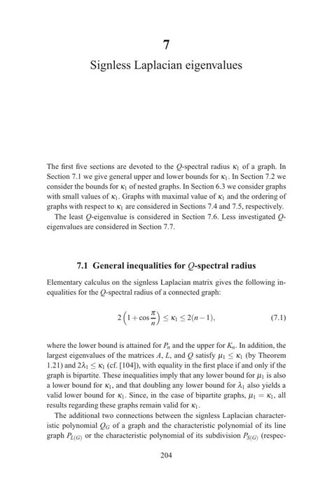 Signless Laplacian Eigenvalues Chapter 7 Inequalities For Graph Eigenvalues