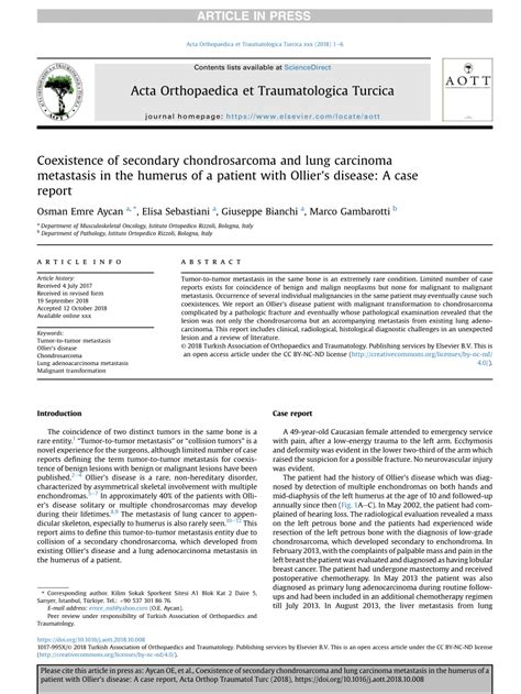 Pdf Coexistence Of Secondary Chondrosarcoma And Lung Carcinoma Metastasis In The Humerus Of A