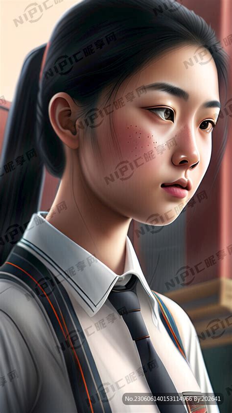 Ai创作图中学生 西北工业大学附中 女孩侧脸 坚定的眼神 迎接中考 必胜的信心 昵图网