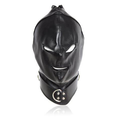Gothic Sex Mask Hoodpu Leather Exposed Mouth Eyes Fetish Bdsm Sex