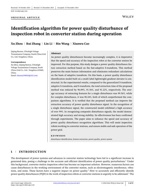 Identification Algorithm For Power Quality Disturbance Of Inspection Robot In Converter Station