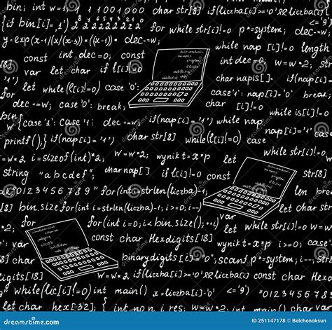Technical Vector Seamless Pattern With Programming Code Program Flow