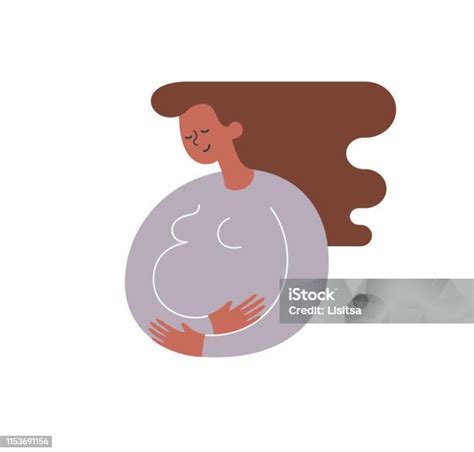 아프리카계 미국인 임신한 여자의 실루엣 손으로 그녀의 배를 쓰 다듬어 행복 한 모성 및 아기 기대 개념입니다 현대 그림 로고 기호 벡터 일러스트로 사용할 수 있습니다 광고에