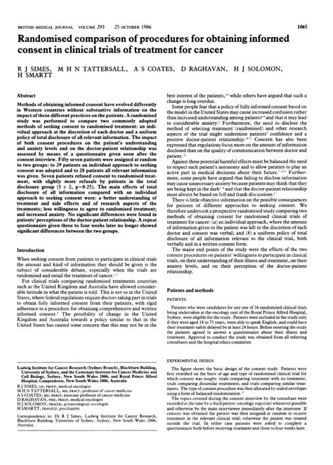 Pdf Randomised Comparison Of Procedures For Obtaining Informed Consent In Clinical Trials Of