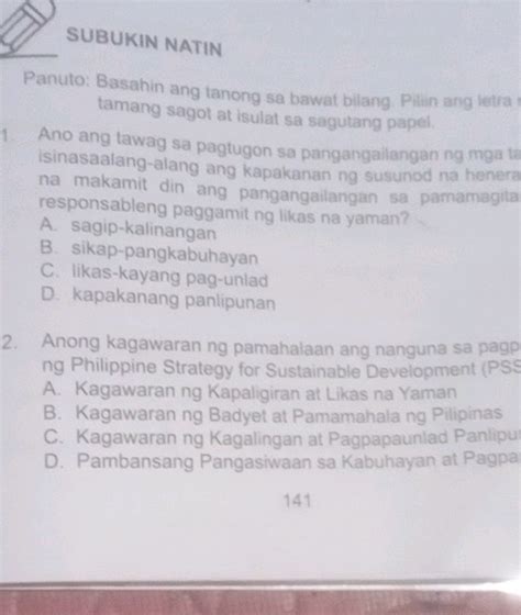 SUBUKIN NATIN Panuto Basahin ang tanong sa | StudyX