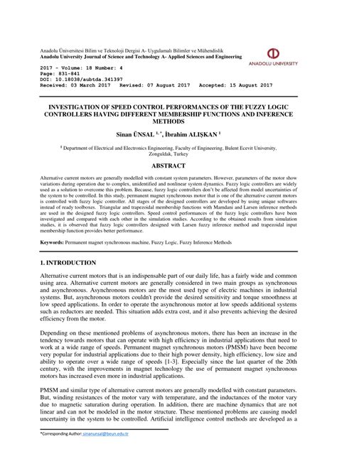 Pdf Investigation Of Speed Control Performances Of The Fuzzy Logic Controllers Having