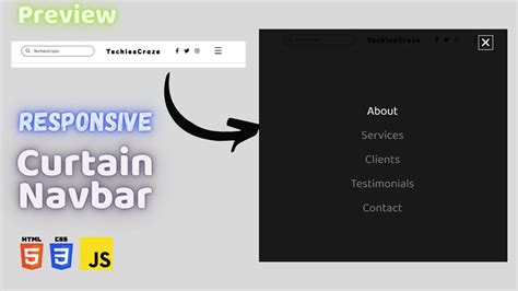 preview responsive navbar with curtain menu using html css