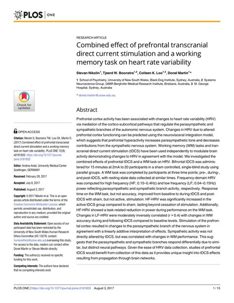 Pdf Combined Effect Of Prefrontal Transcranial Direct Current Stimulation And A Working Memory
