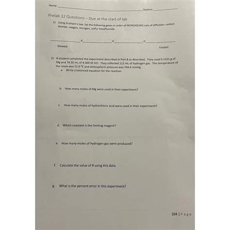 Solved Name Section Prelab Questions Due At The Start Chegg
